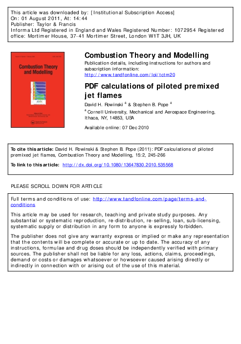 (PDF) Calculations of Piloted Premixed Jet Flames