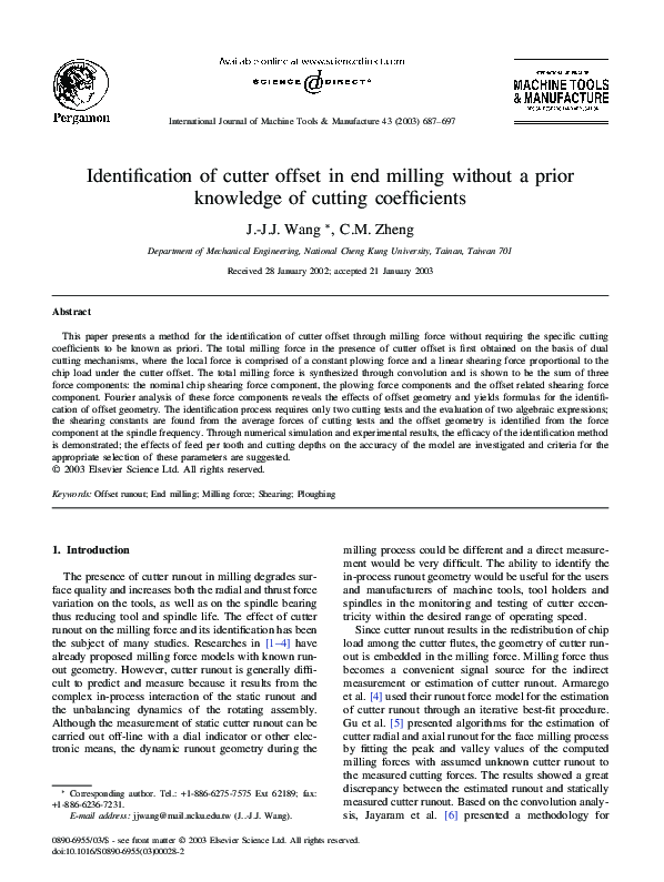(PDF) Identification of cutter offset in end milling without a prior ...