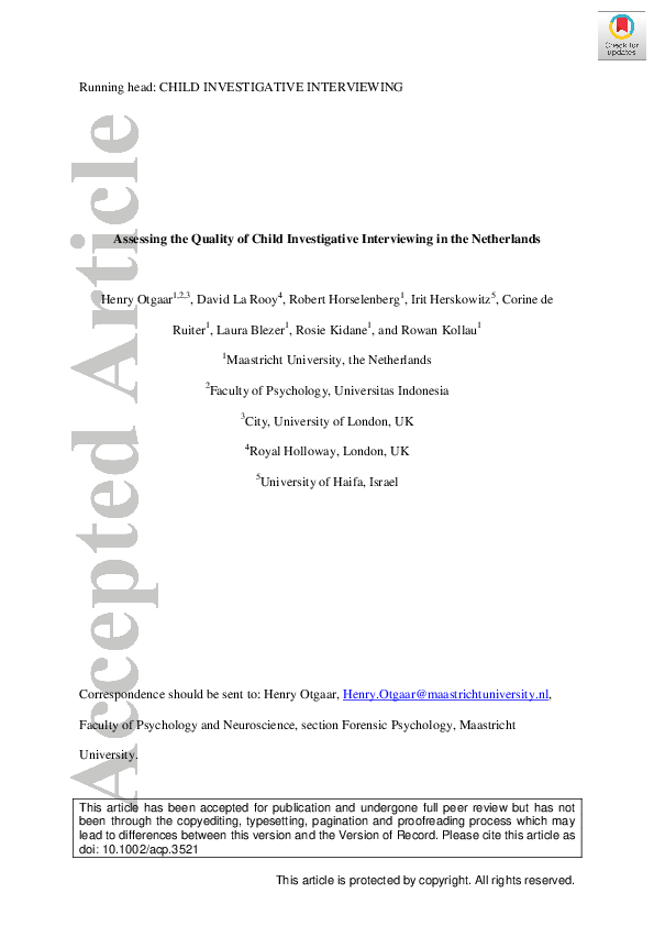 (PDF) Assessing the Quality of Child Investigative Interviewing in the ...