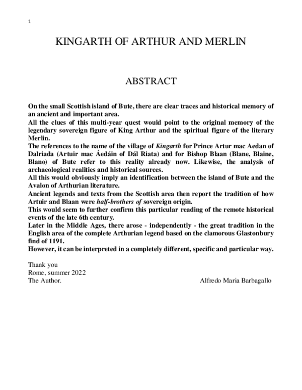 (PDF) KINGARTH OF ARTHUR AND MERLIN