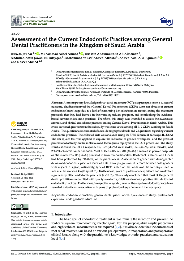 (PDF) Assessment of the Current Endodontic Practices among General Dental Practitioners in the ...