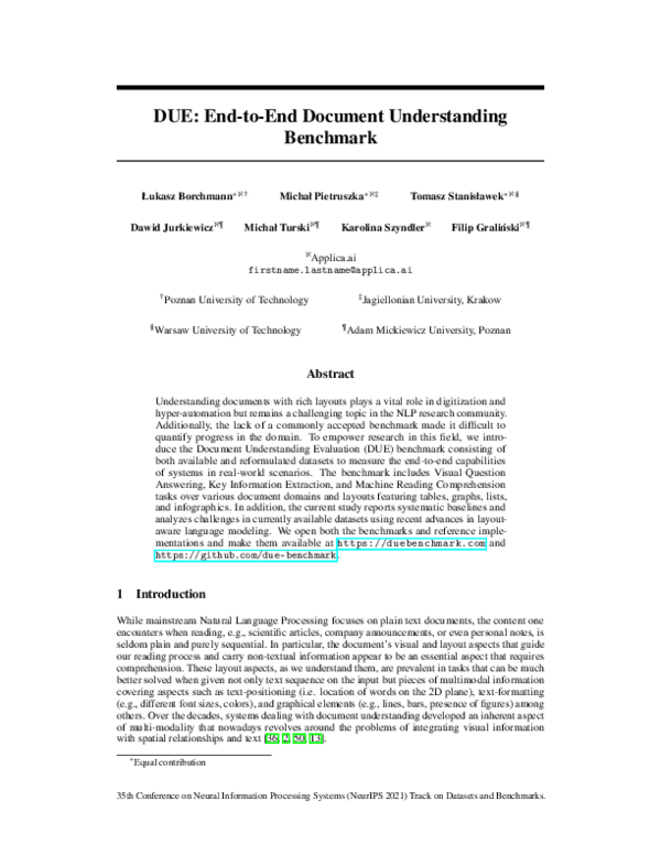 (PDF) DUE: End-to-End Document Understanding Benchmark