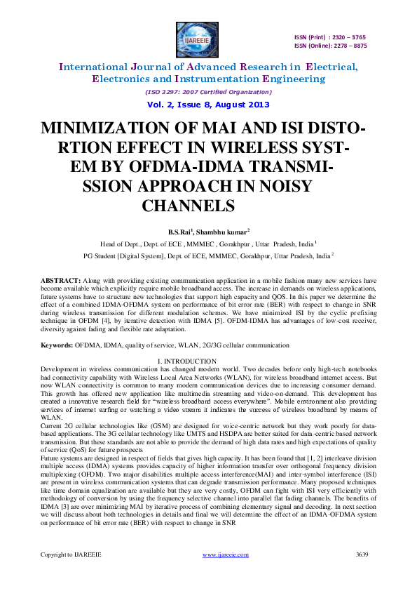 (PDF) Minimization of Mai and Isi Distortion Effect in Wireless System by Ofdma-Idma ...
