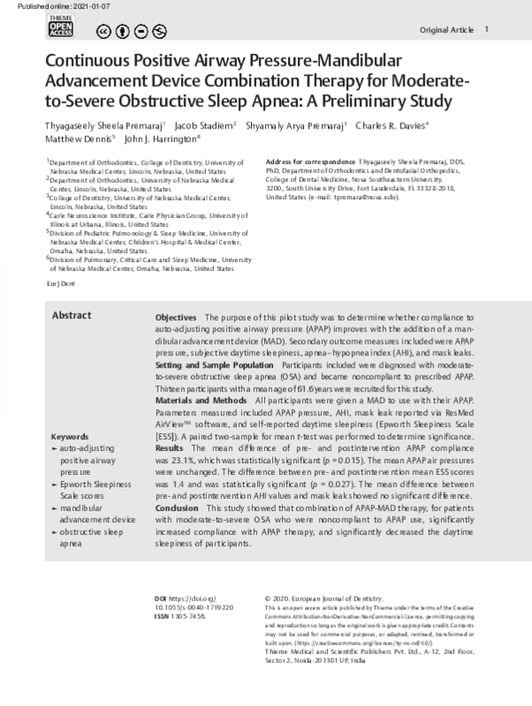 (PDF) Continuous Positive Airway Pressure-Mandibular Advancement Device ...
