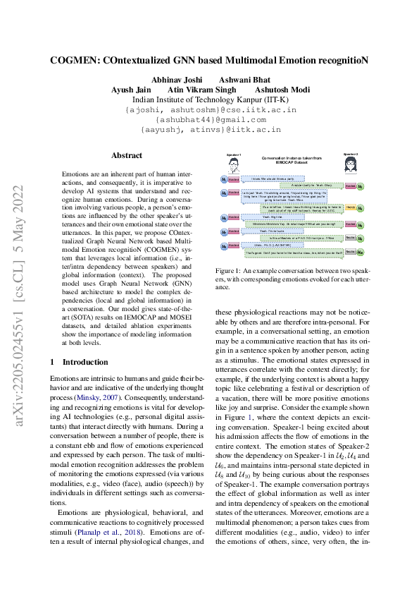 Pdf Cogmen Contextualized Gnn Based Multimodal Emotion Recognition