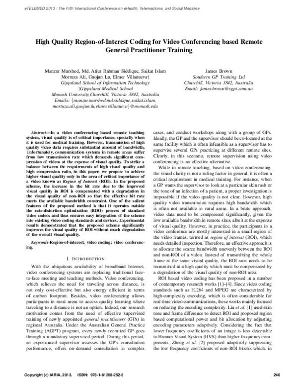 (PDF) High Quality Region-of-Interest Coding for Video Conferencing ...
