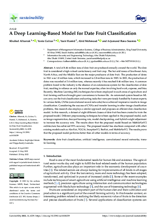 (PDF) A Deep Learning-Based Model for Date Fruit Classification
