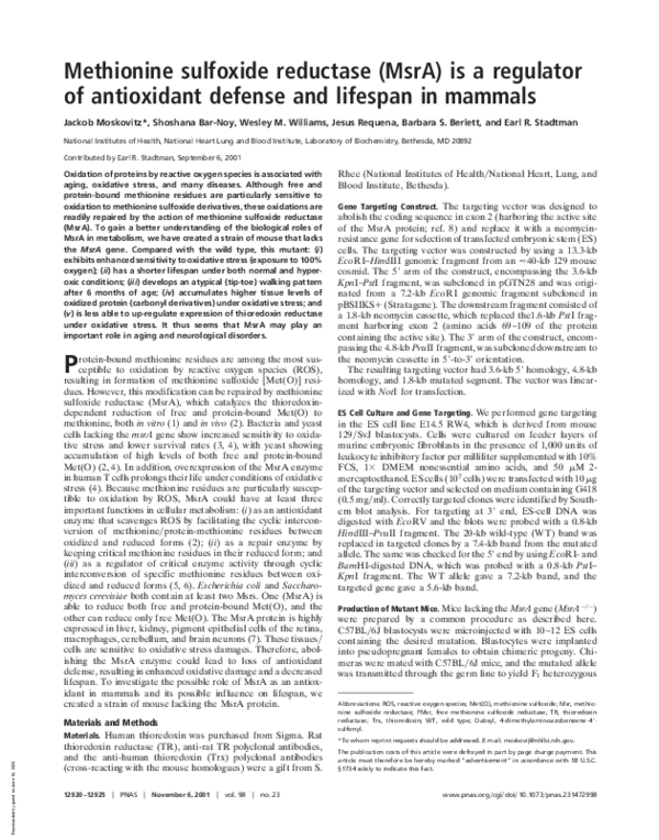 (PDF) Methionine sulfoxide reductase (MsrA) is a regulator of ...