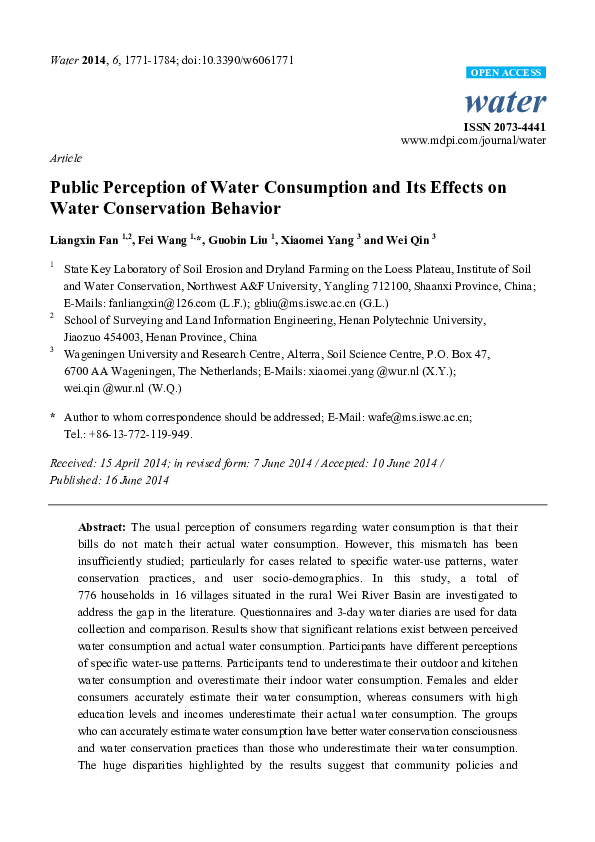 Pdf Public Perception Of Water Consumption And Its Effects On Water