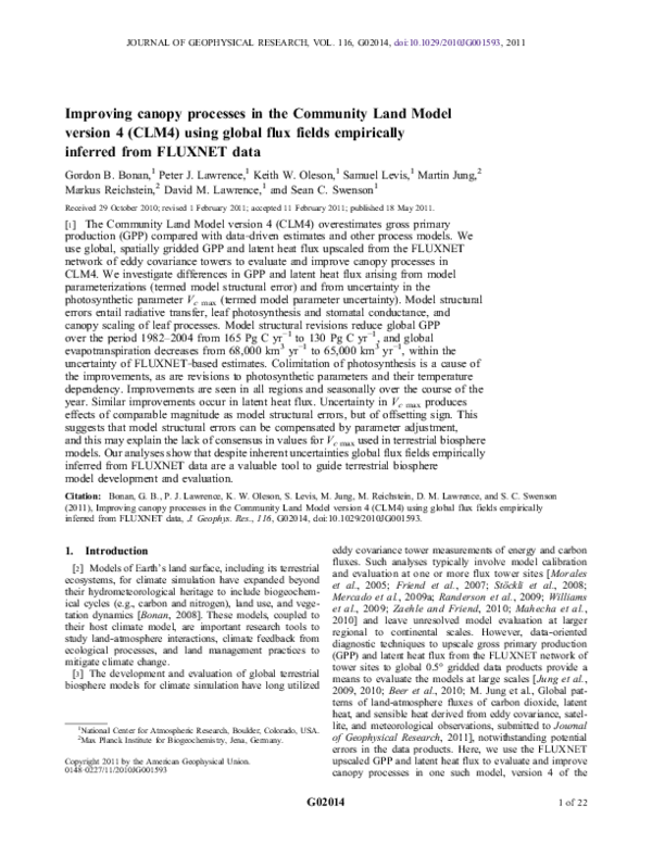 (PDF) Improving canopy processes in the Community Land Model version 4 ...
