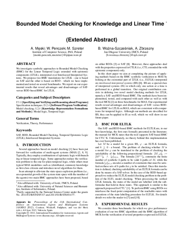 (PDF) Bounded model checking for knowledge and linear time