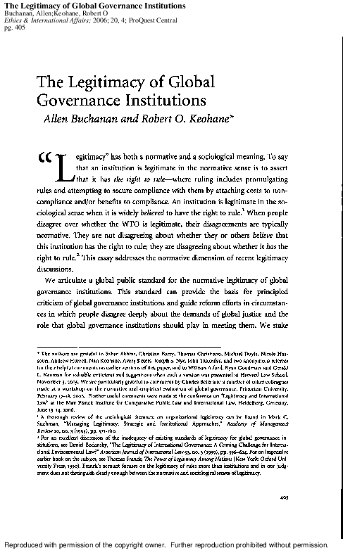 (PDF) The Legitimacy of Global Governance Institutions