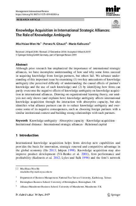 (PDF) Knowledge acquisition in international strategic alliances among Malaysian manufacturing firms