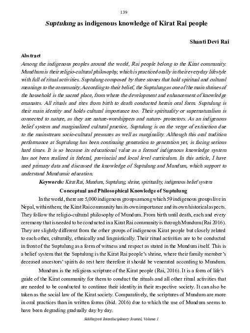 (PDF) Suptulung as indigenous knowledge of Kirat Rai people