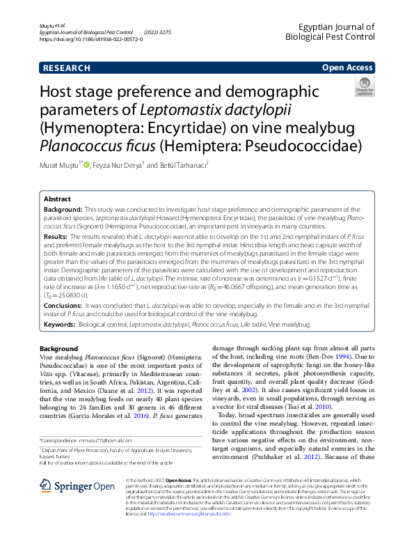 (PDF) Host stage preference and demographic parameters of Leptomastix ...