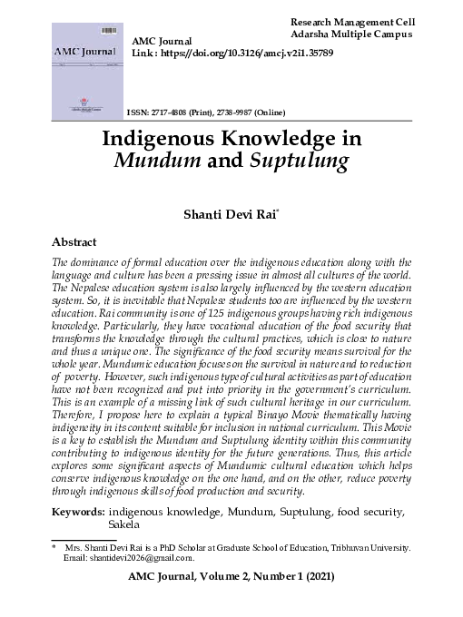 (PDF) Indigenous Knowledge in Mundum and Suptulung