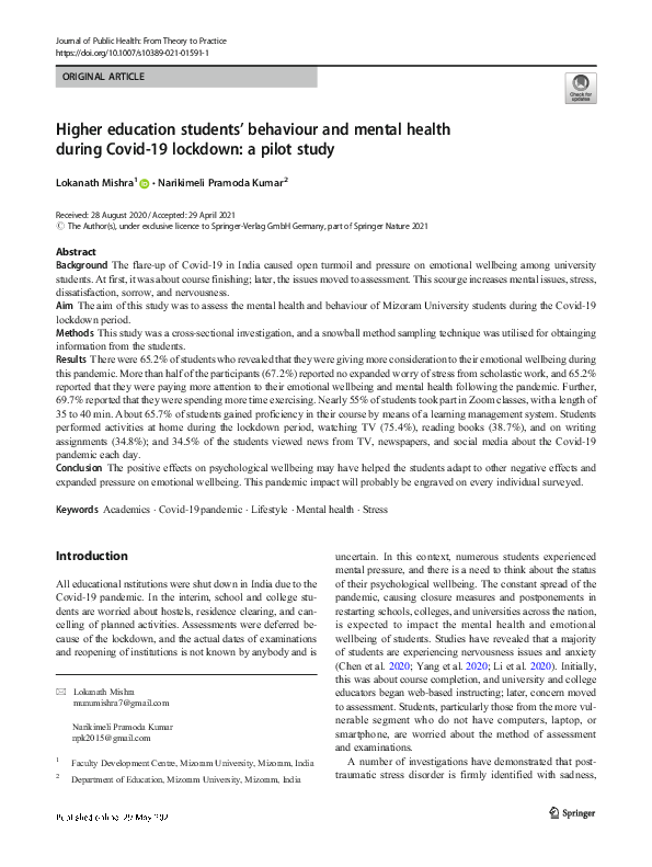 (PDF) Higher education students’ behaviour and mental health during ...
