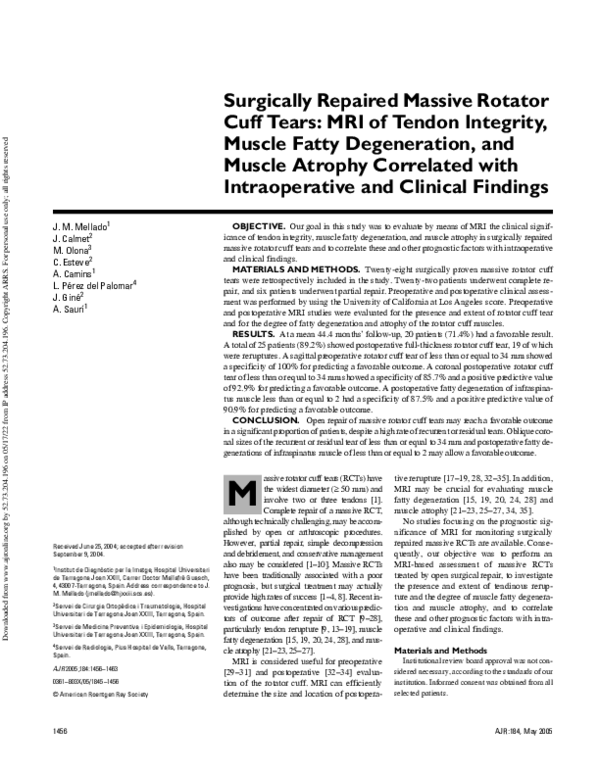 (PDF) Surgically Repaired Massive Rotator Cuff Tears: MRI of Tendon ...