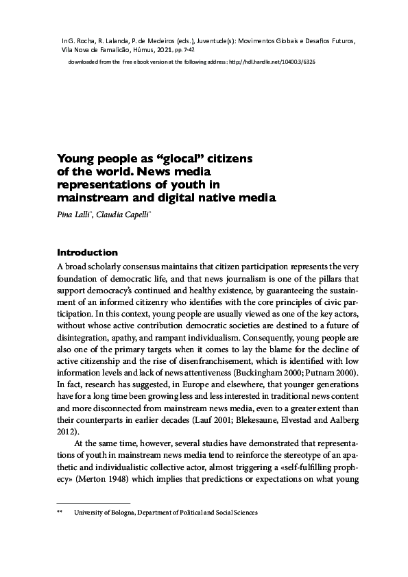 (PDF) Young people as "glocal" citizens of the world. News media ...