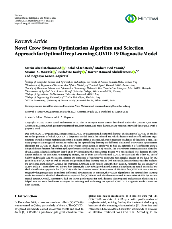 (PDF) Novel Crow Swarm Optimization Algorithm and Selection Approach ...