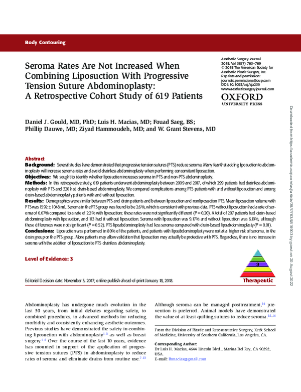 (PDF) Seroma Rates Are Not Increased When Combining Liposuction With ...