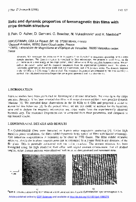 (PDF) Static and dynamic properties of ferromagnetic thin films with stripe domain structure ...