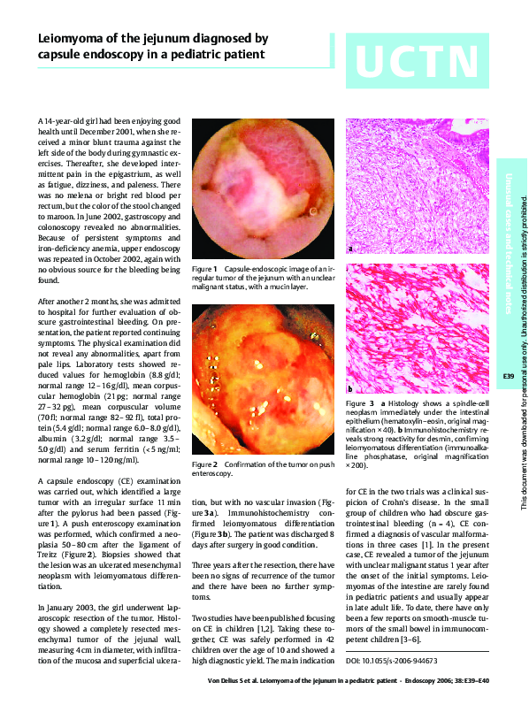 (PDF) Leiomyoma of the jejunum diagnosed by capsule endoscopy in a ...