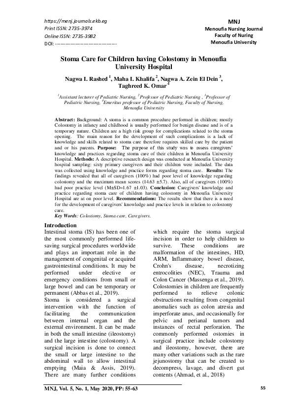 (PDF) Stoma Care for Children having Colostomy in Menoufia University ...