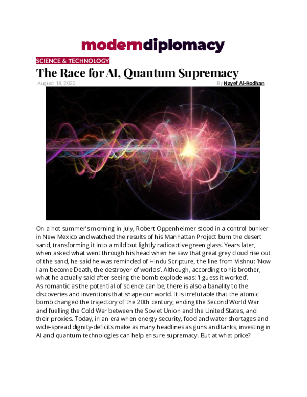 (PDF) The Race for AI / Quantum Supremacy, by Nayef Al-Rodhan, Modern ...