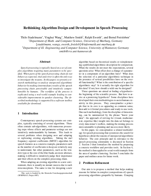 (PDF) Rethinking Algorithm Design and Development in Speech Processing