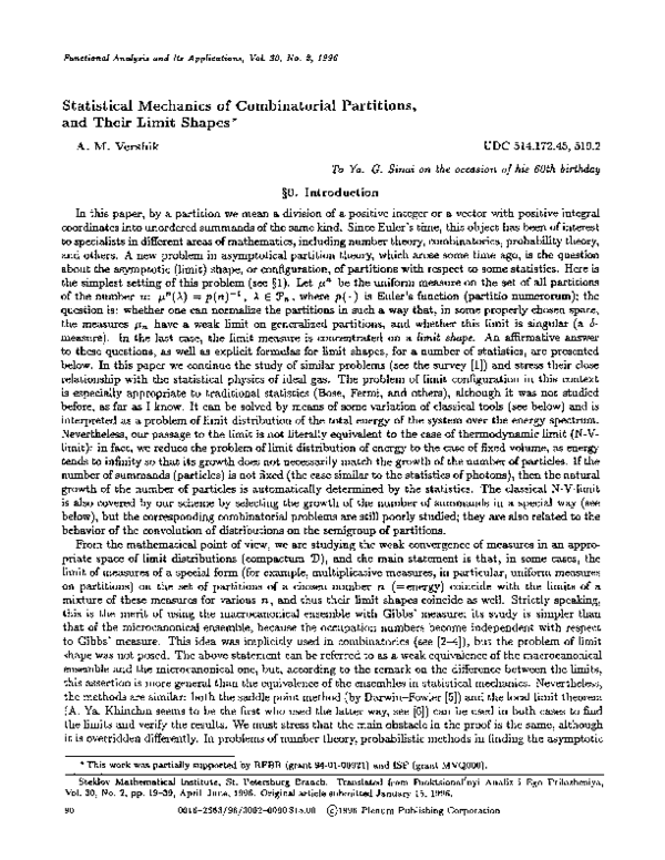 (PDF) Statistical mechanics of combinatorial partitions, and their limit shapes