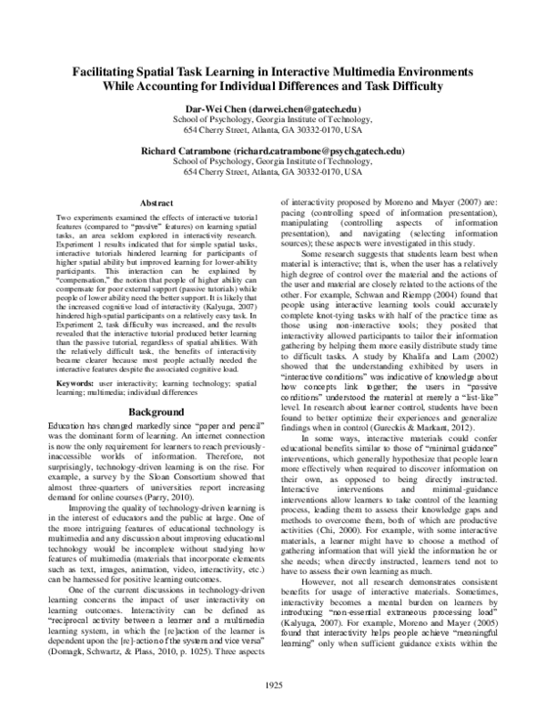 (PDF) Facilitating Spatial Task Learning in Interactive Multimedia ...