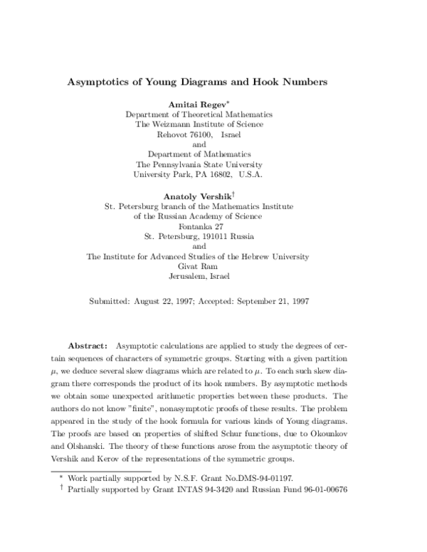 (PDF) Asymptotics of Young Diagrams and Hook Numbers
