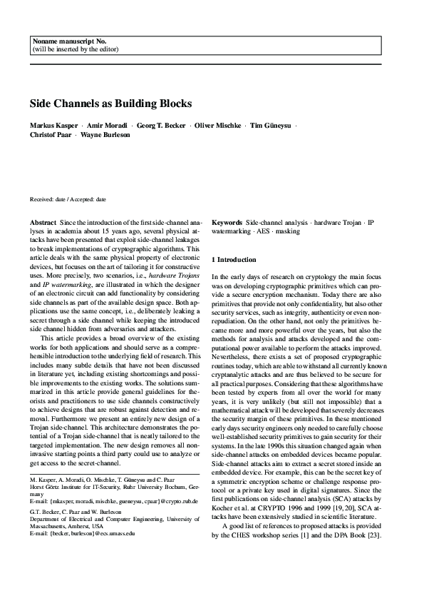 (PDF) Side channels as building blocks