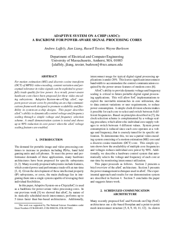 Pdf Adaptive System On A Chip Asoc A Backbone For Power Aware Signal Processing Cores