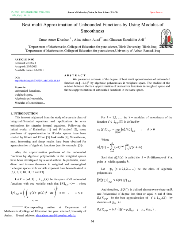 Pdf Best Multi Approximation Of Unbounded Functions By Using Modulus