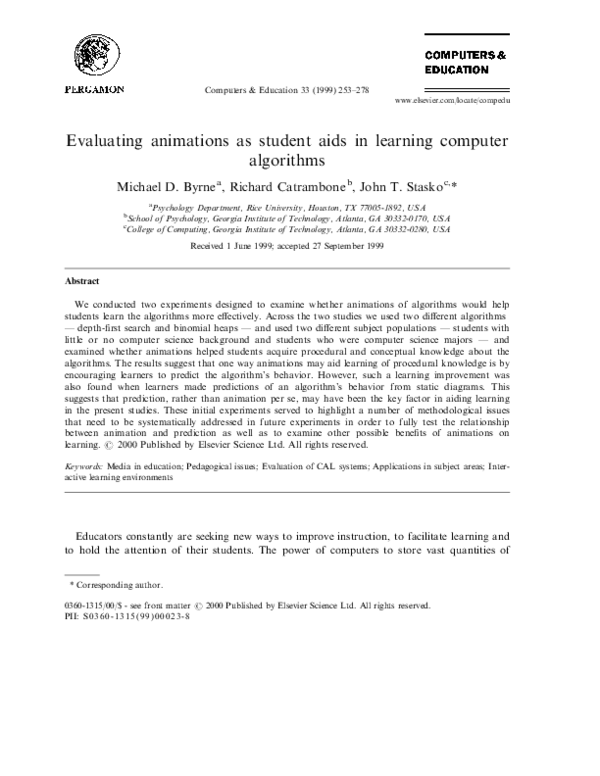 (PDF) Evaluating animations as student aids in learning computer algorithms