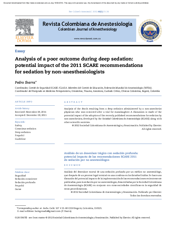 (PDF) Analysis of a poor outcome during deep sedation: potential impact ...