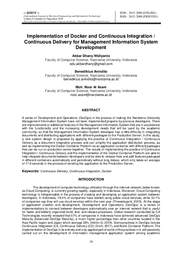 Pdf Implementation Of Docker And Continuous Integration Continuous