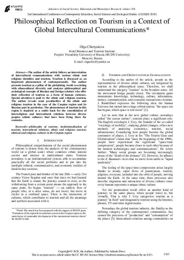 (PDF) Philosophical Reflection on Tourism in a Context of Global ...