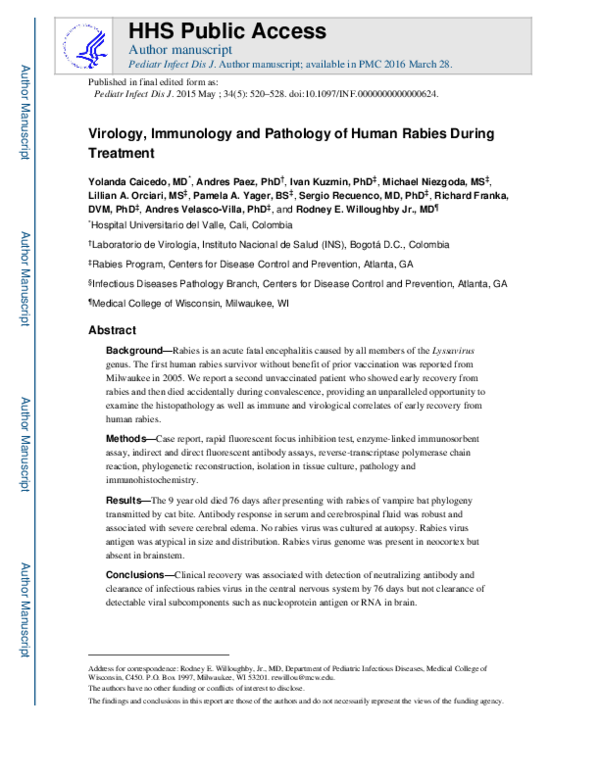 (PDF) Virology, Immunology and Pathology of Human Rabies During Treatment