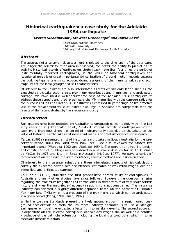 (PDF) Historical earthquakes: a case study for Adelaide 1954 earthquake