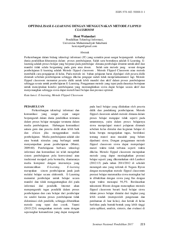 (PDF) Optimalisasi E-Learning Dengan Menggunakan Metode Flipped Classroom (PDF) Optimalisasi E-Learning Dengan Menggunakan Metode Flipped Classroom