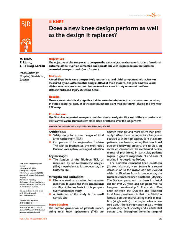 (PDF) Does a new knee design perform as well as the design it replaces?