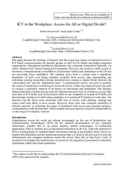 (PDF) ICT in the Workplace