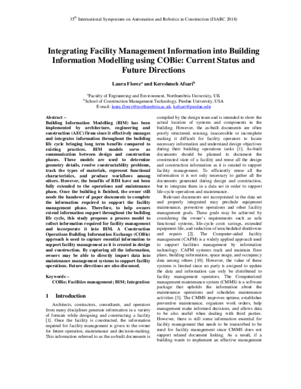 (PDF) Integrating Facility Management Information into Building Information Modelling using ...