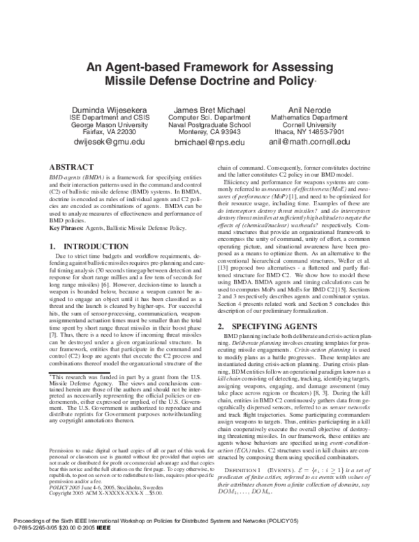 (PDF) An Agent-Based Framework for Assessing Missile Defense Doctrine and Policy