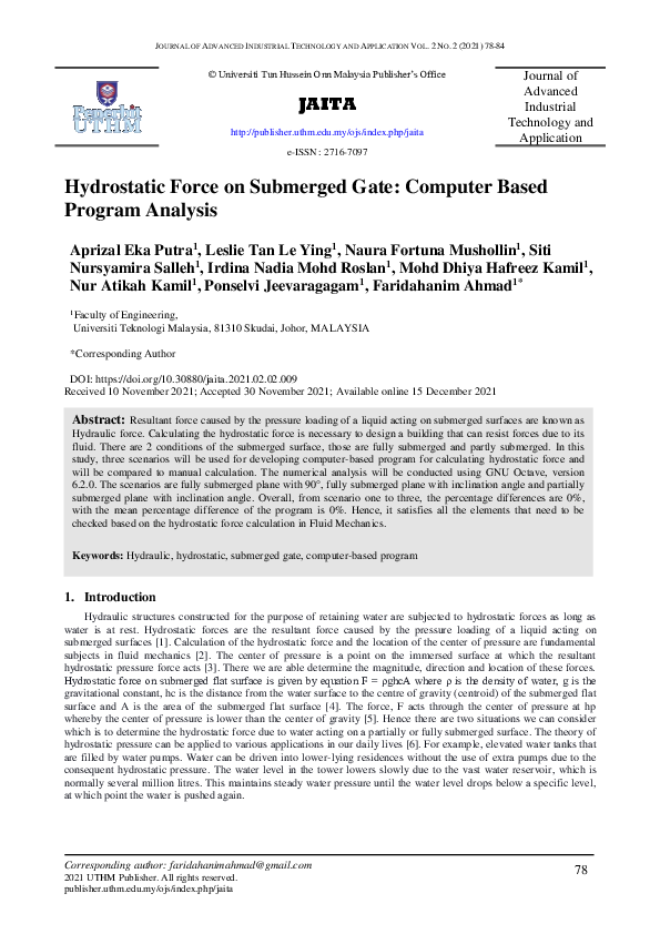 Pdf Hydrostatic Force On Submerged Gate Computer Based Program Analysis