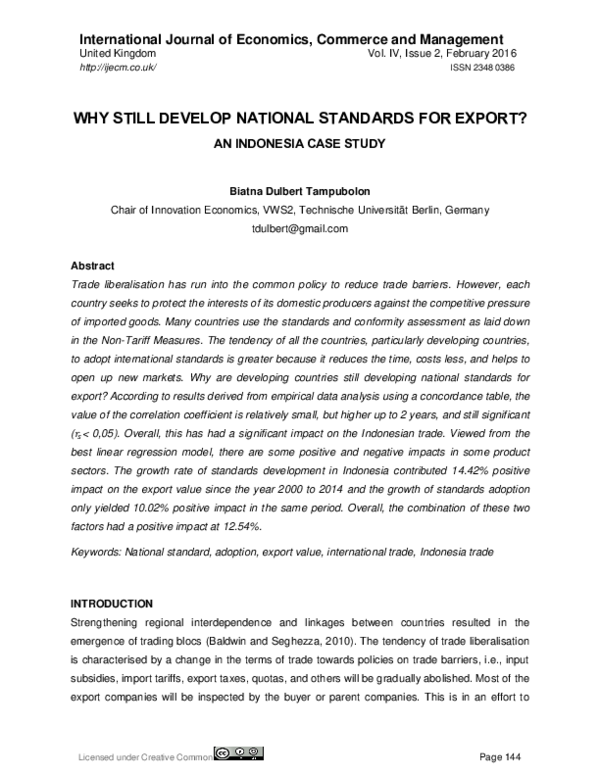 (PDF) Why Still Develop National Standards for Export? An Indonesia ...