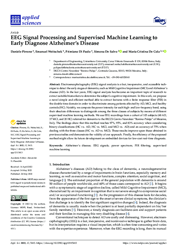 Pdf Eeg Signal Processing And Supervised Machine Learning To Early